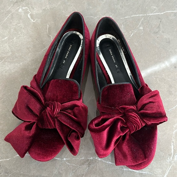 Zara | Shoes | Zara Zara Red Velvet Material Flats | Poshmark